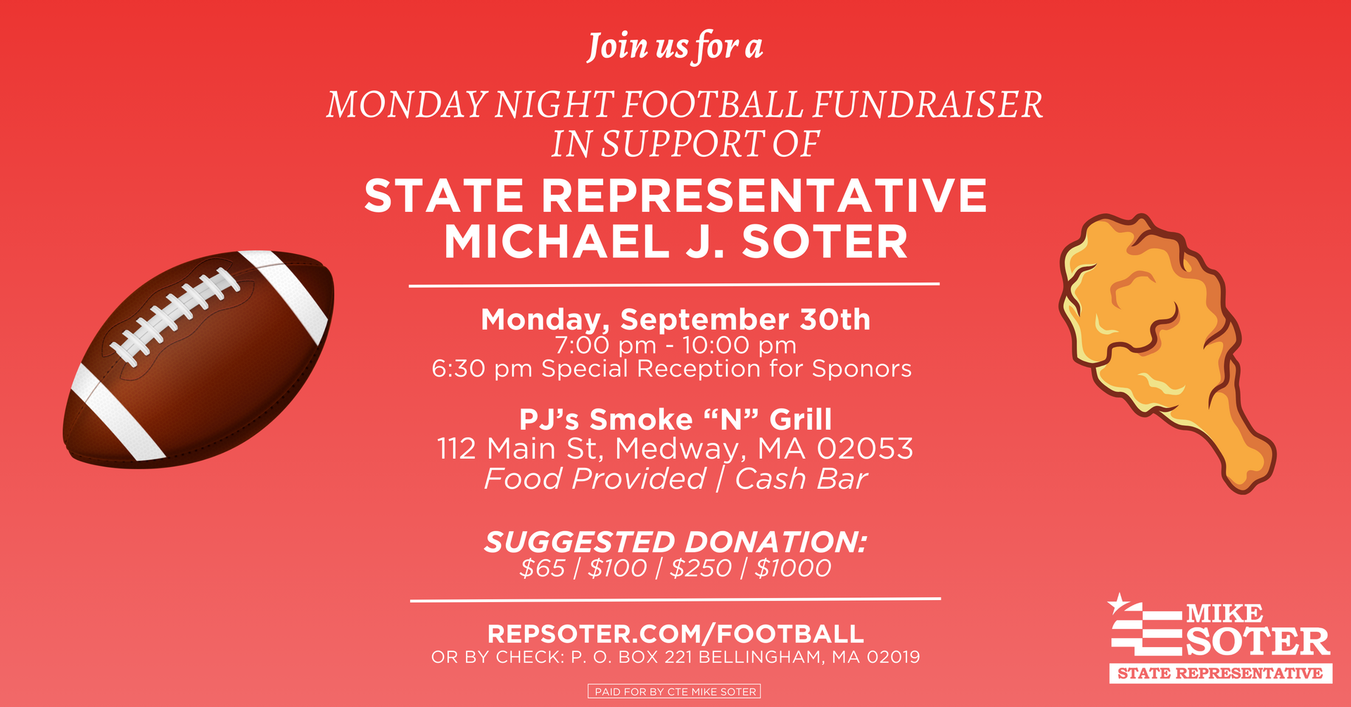 Monday night football fundraiser in support of State Rep. Mike Soter